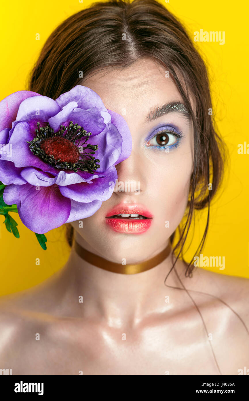 Beauty Girl Portrait with Vivid Makeup. Fashion Woman portrait close up ...
