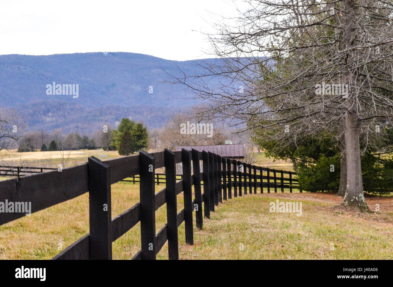 Virginia countryside in winter with fence and farms Stock Photo - Alamy