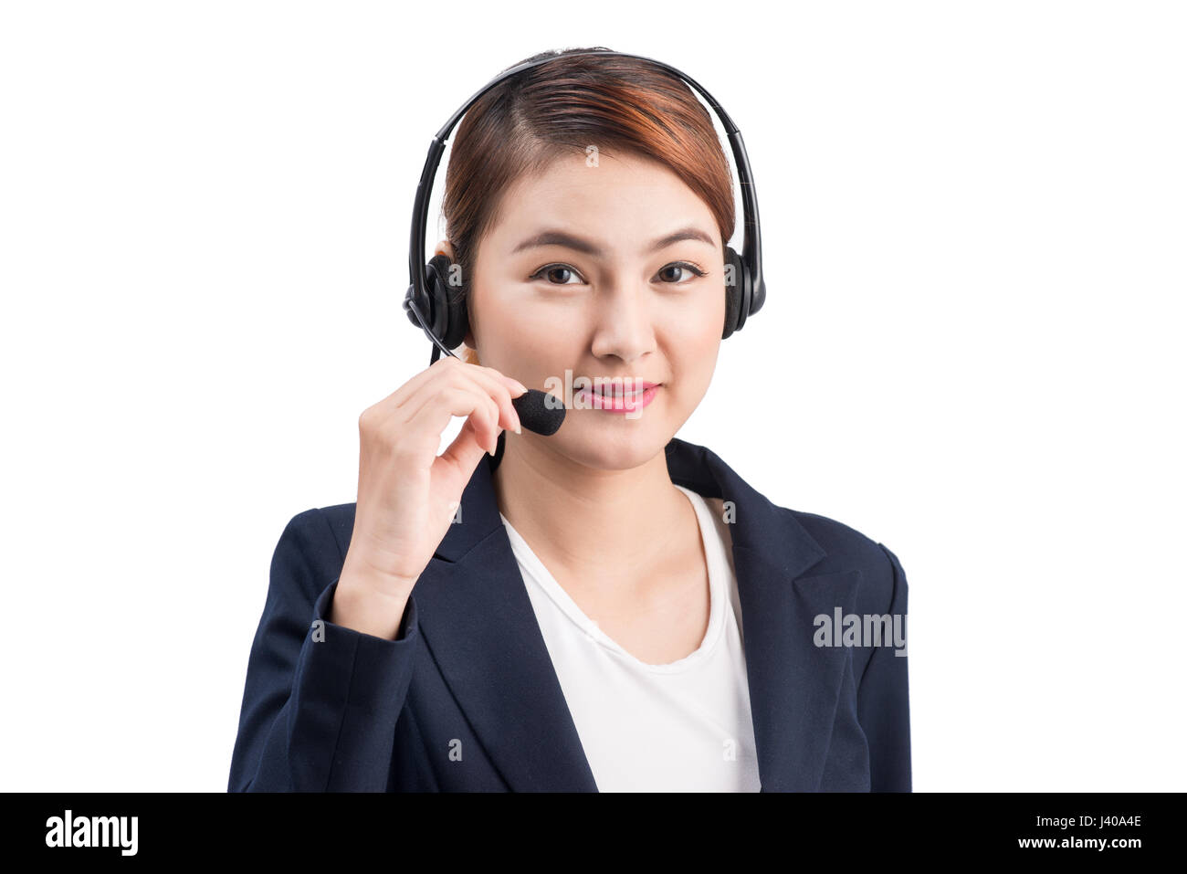 Portrait of beautiful young asian female customer service ...