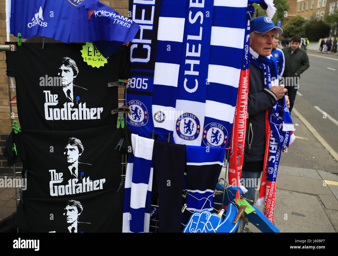 Chelsea merchandise for sale before the Premier League match at ...