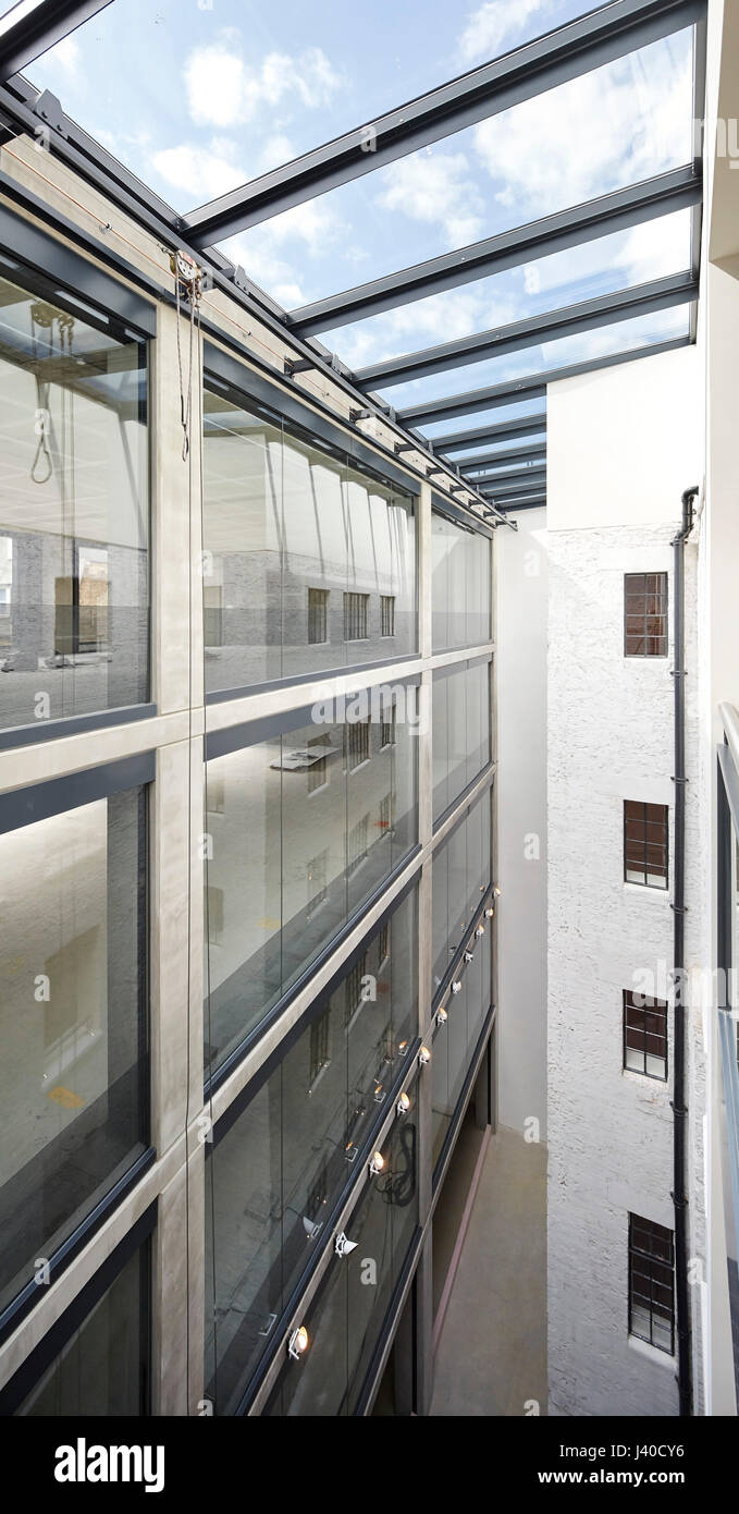 Elevated view towards glazed atrium void. Chancery Lane, London, United ...