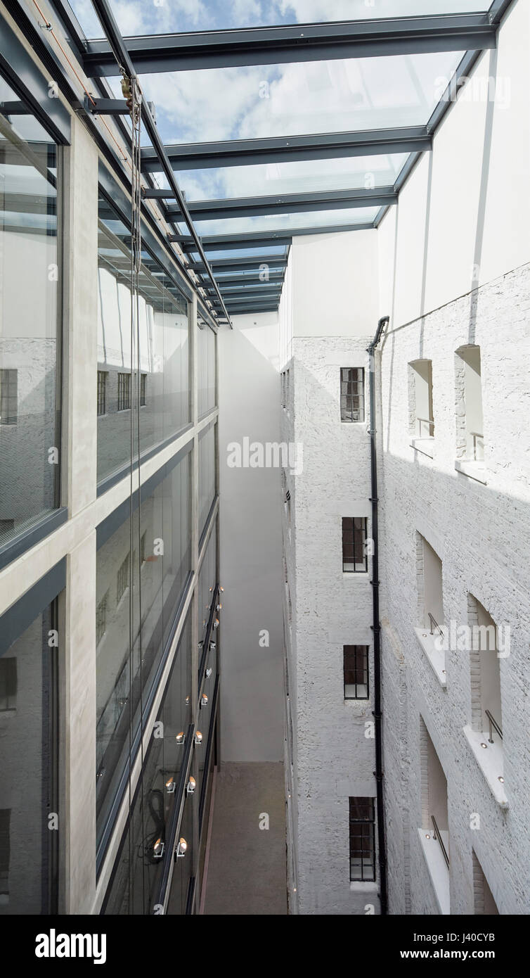 Elevated view towards glazed atrium void. Chancery Lane, London, United ...
