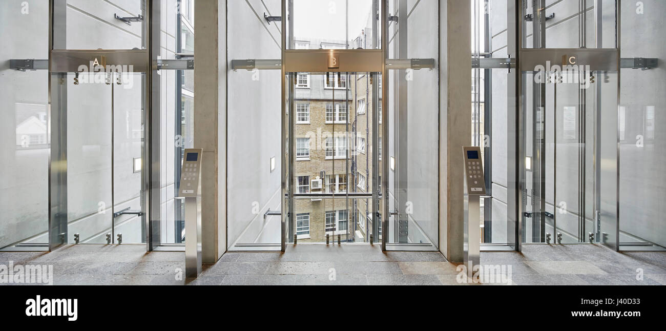 Glazed lift lobby with view through. Chancery Lane, London, United ...