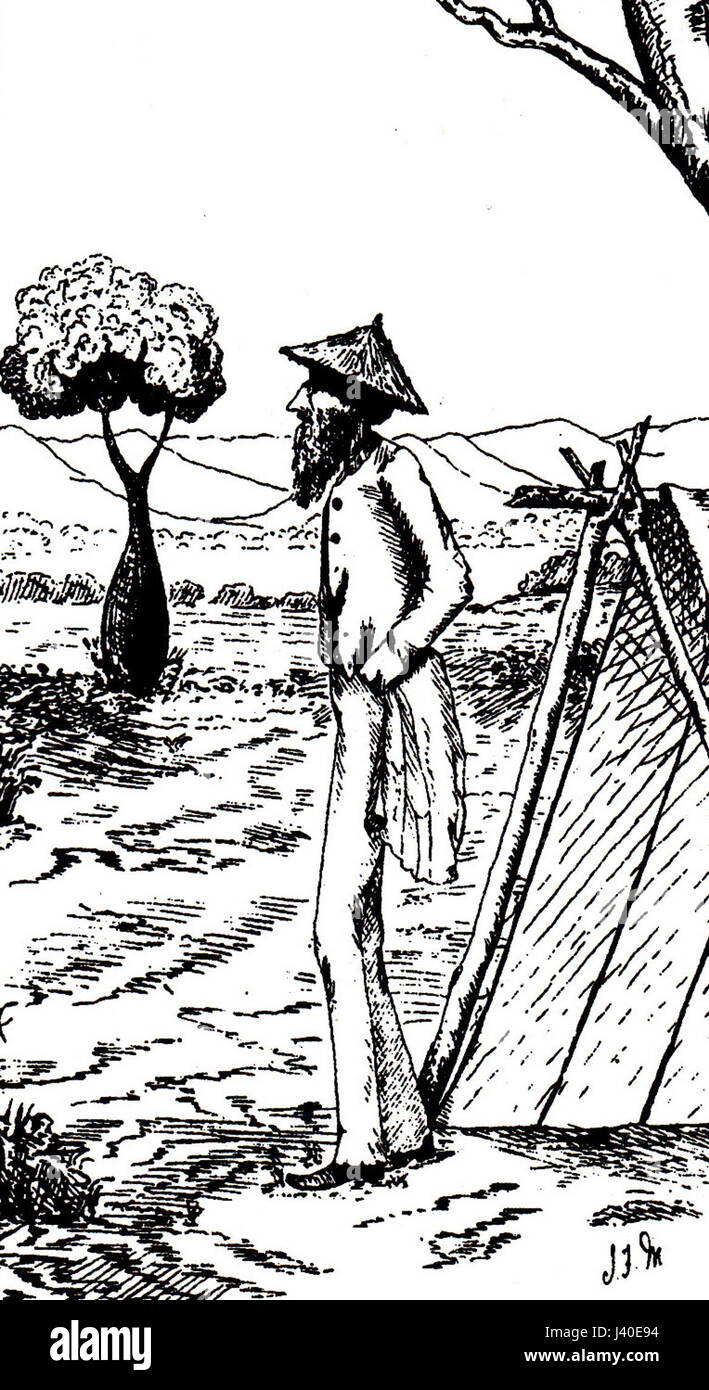 This image depicts a drawing of Ludwig Leichhardt, a German explorer ...