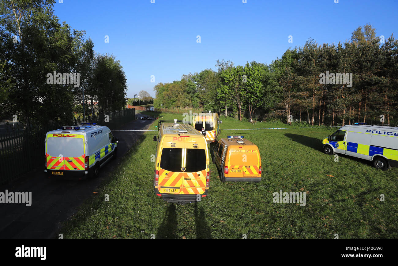 Police at the scene at Harrops Croft, Netherton, Bootle, where two men ...