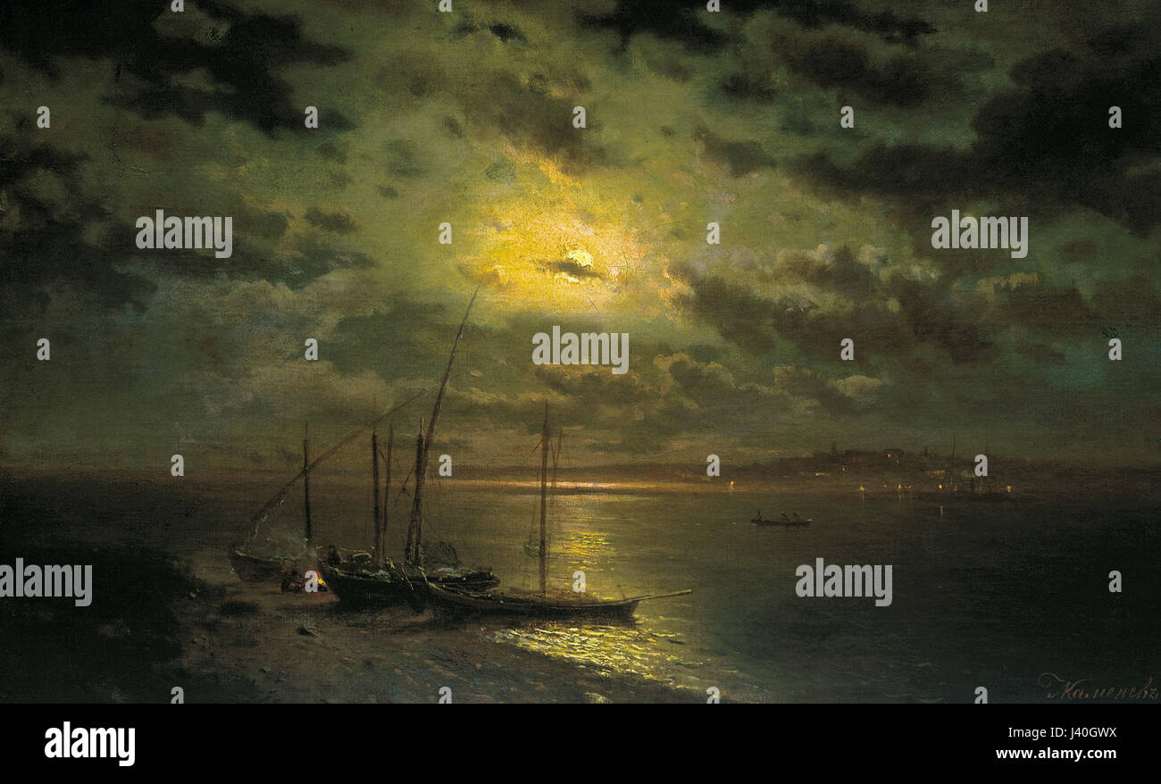 Lev Kamenev Moonlit Night on the River Stock Photo - Alamy