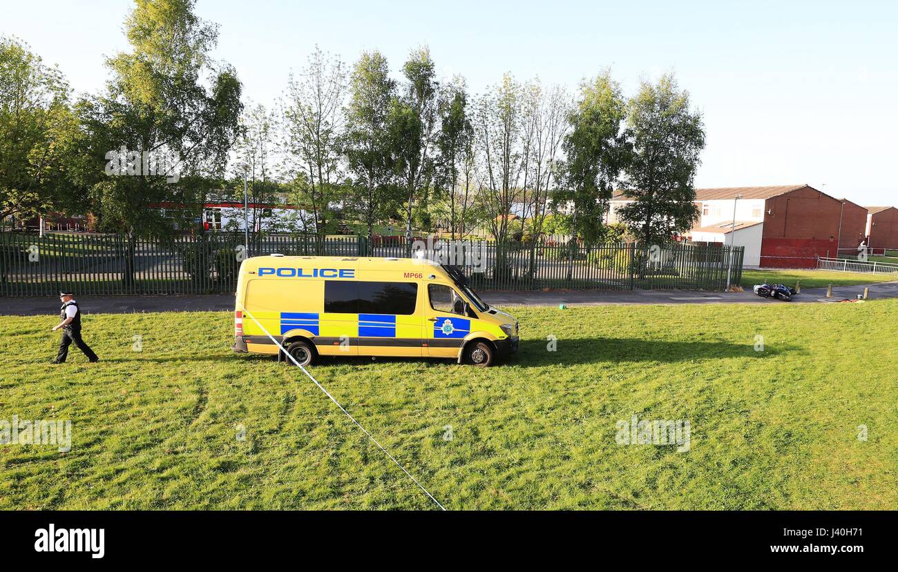 Police at the scene at Harrops Croft, Netherton, Bootle, where two men ...