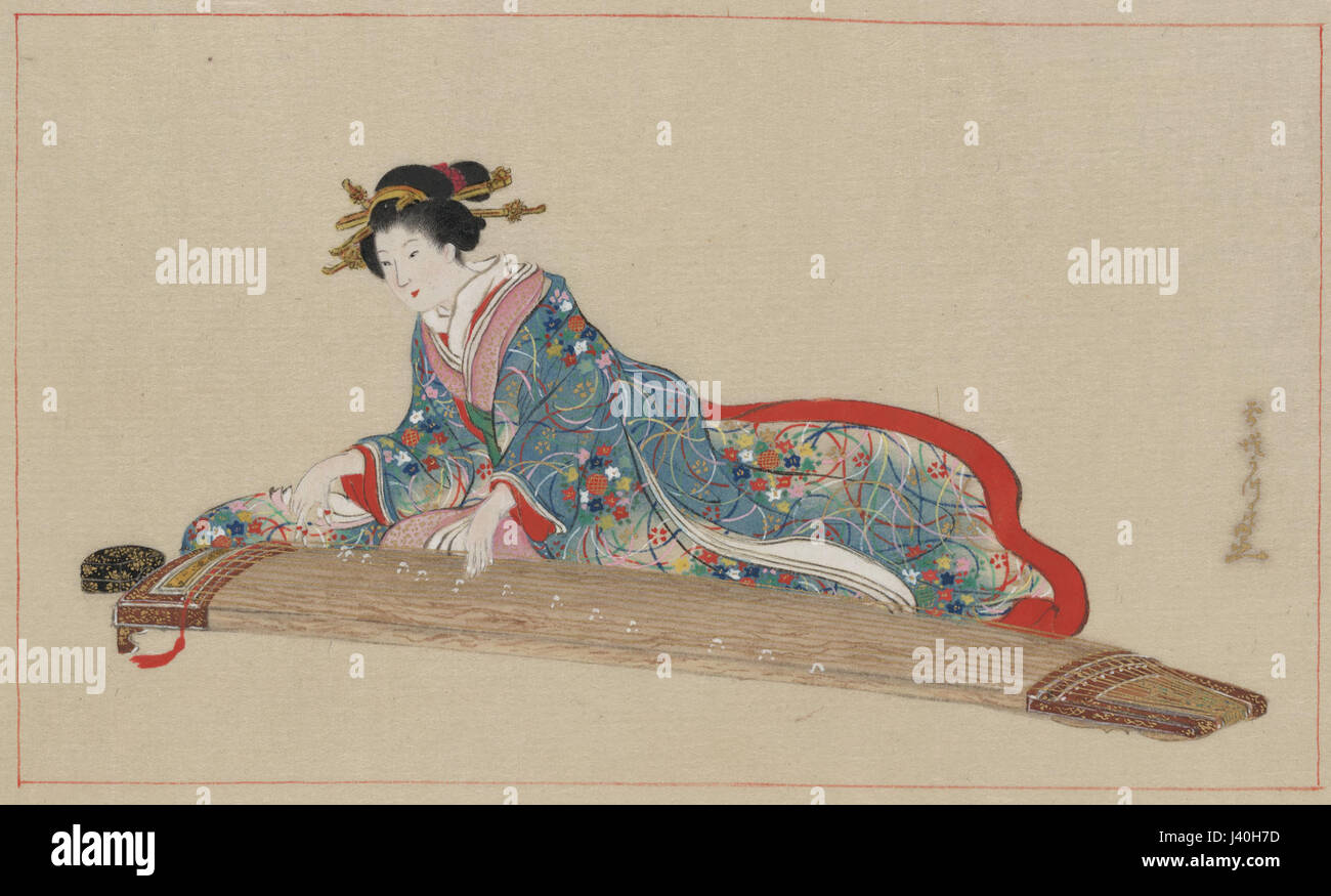 The image features a lady playing the koto, a traditional Japanese ...