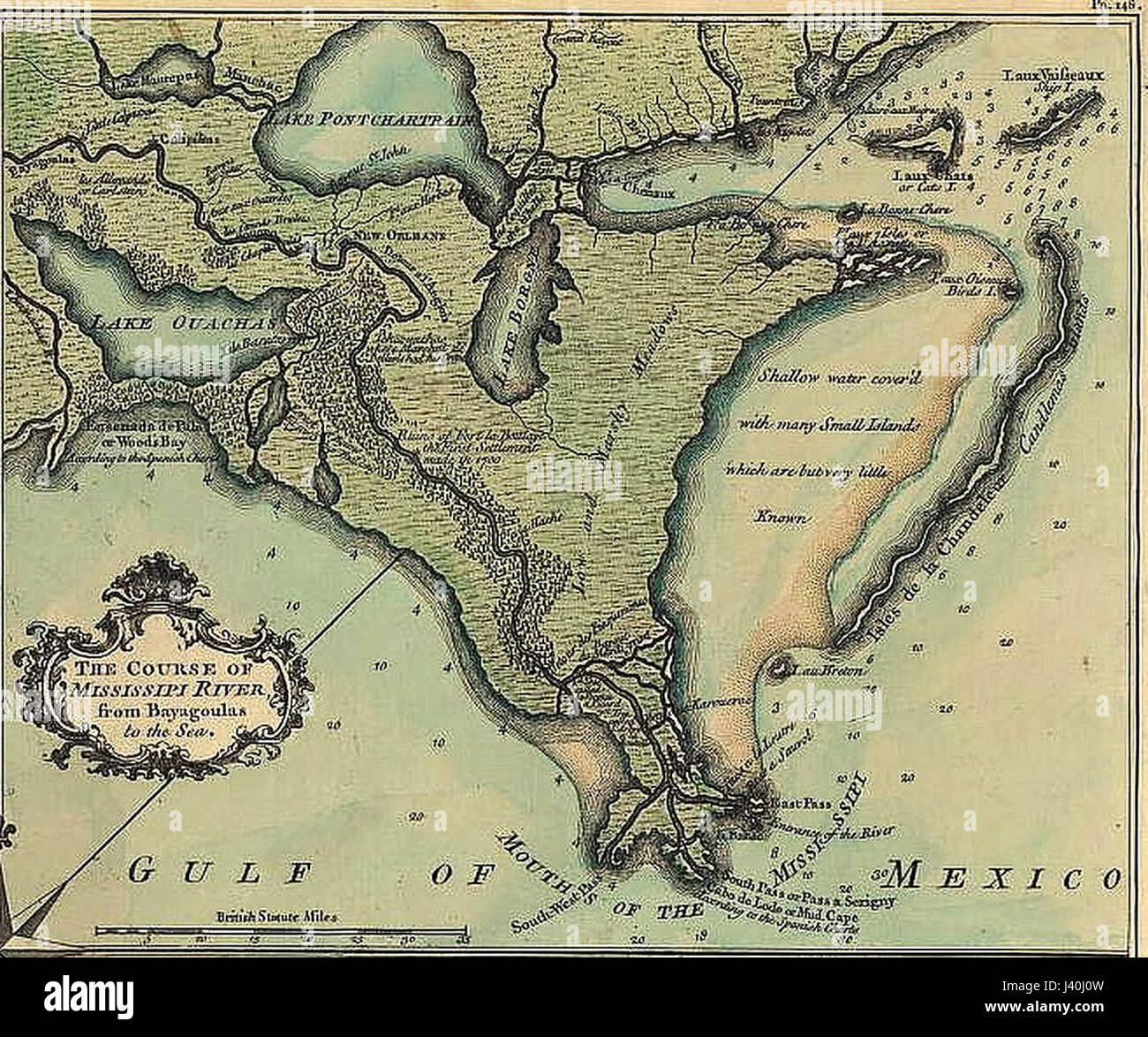 The 'Lake Borgne de la Tour map' from 1720 depicts the geographical ...