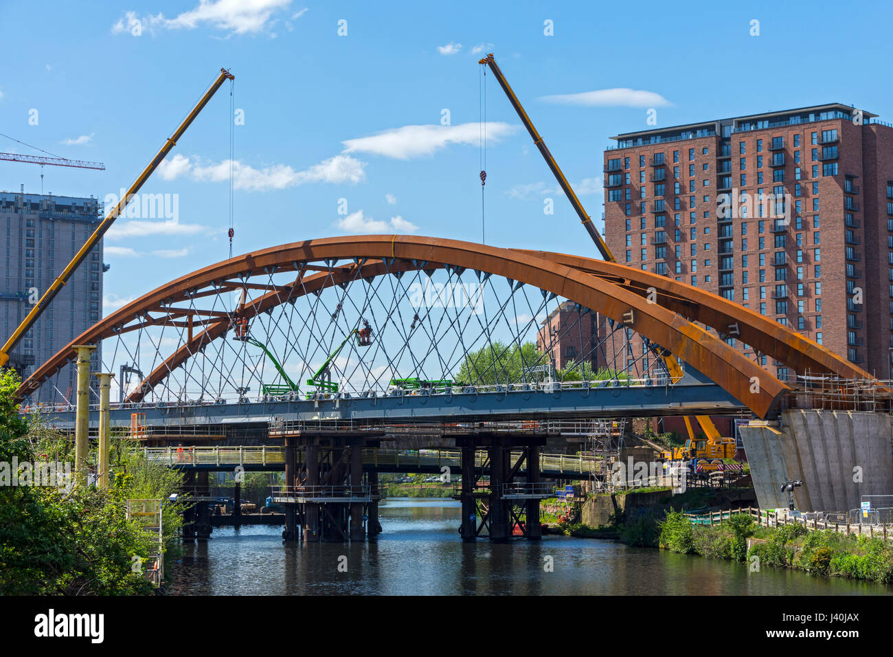 New rail bridge under construction over the river Irwell, for the ...