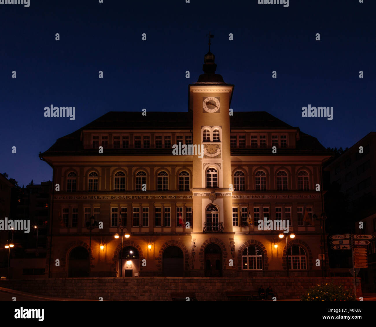 St. Moritz Library building at night (Engadin, Grisons, Switzerland ...