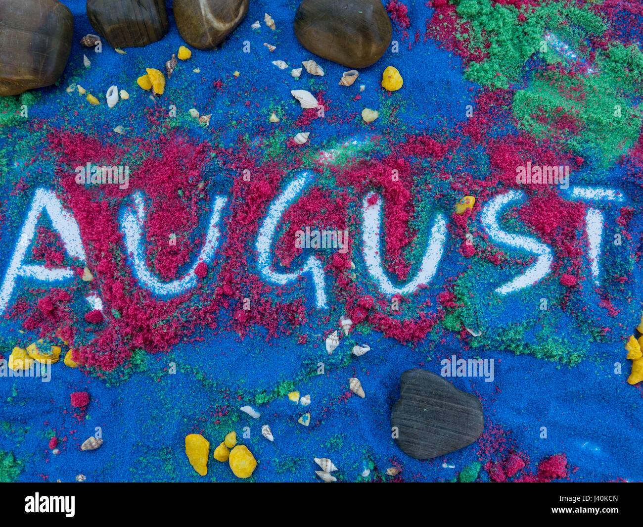 written in the colored sand,summer in vacation Stock Photo - Alamy