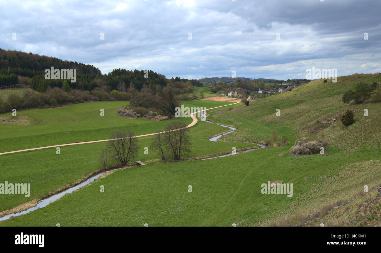 The river Wissinger Laber in Bavaria, the town Wissing can be seen in ...
