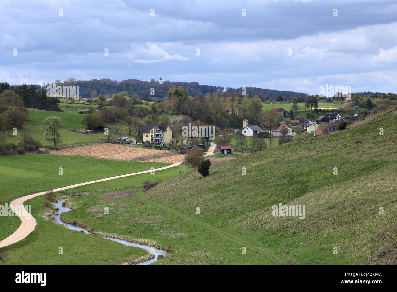 The river Wissinger Laber in Bavaria, the town Wissing can be seen in ...