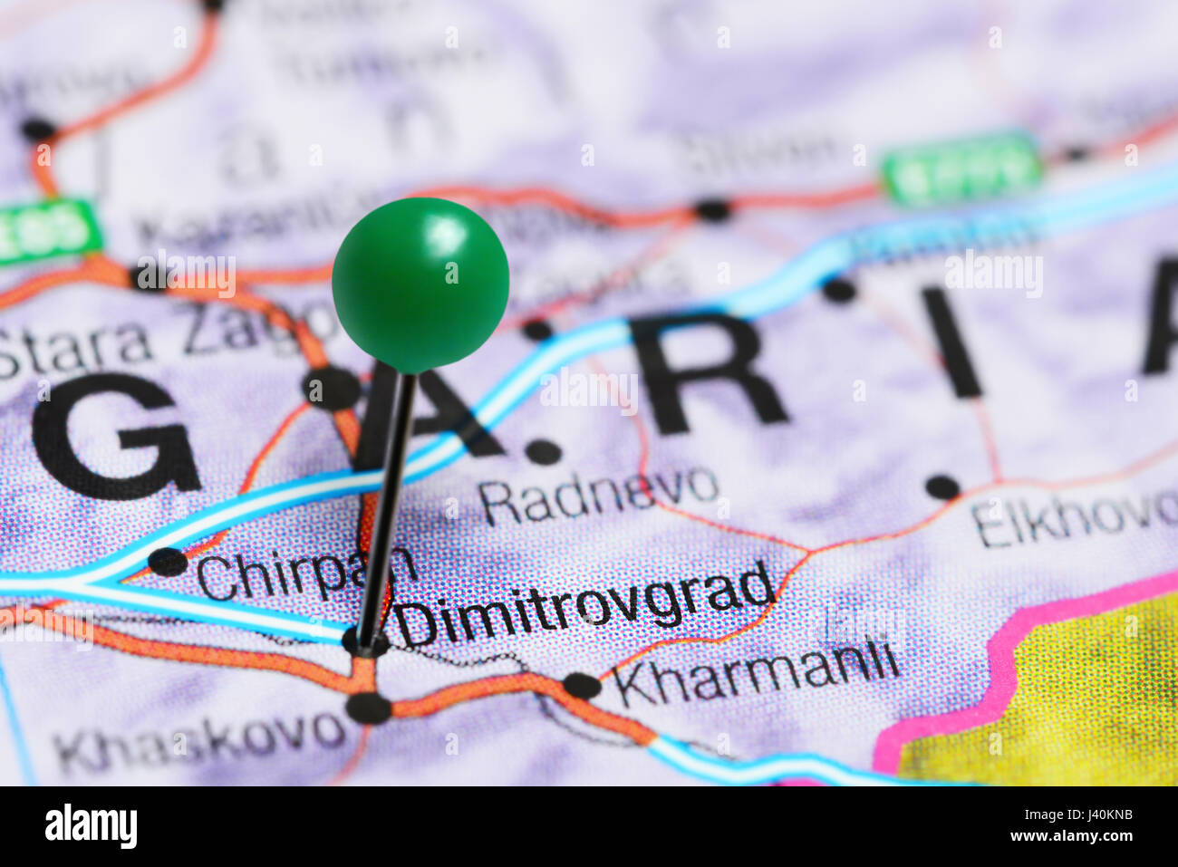 Dimitrovgrad pinned on a map of Bulgaria Stock Photo - Alamy