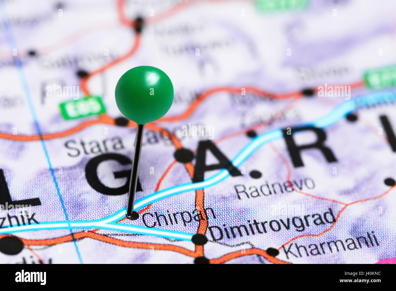 Chirpan pinned on a map of Bulgaria Stock Photo - Alamy