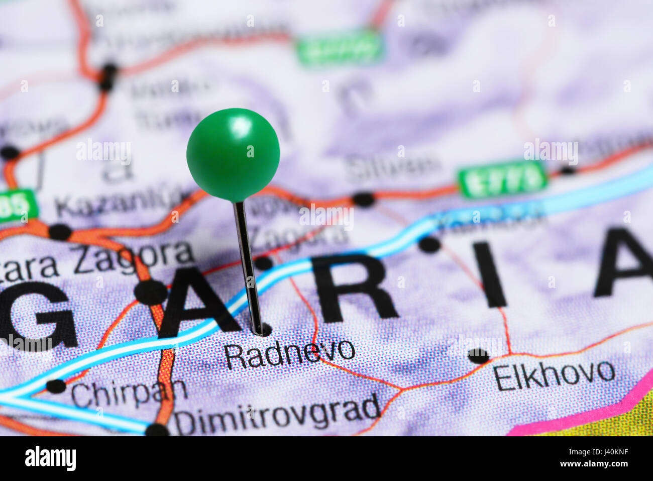 Radnevo pinned on a map of Bulgaria Stock Photo - Alamy