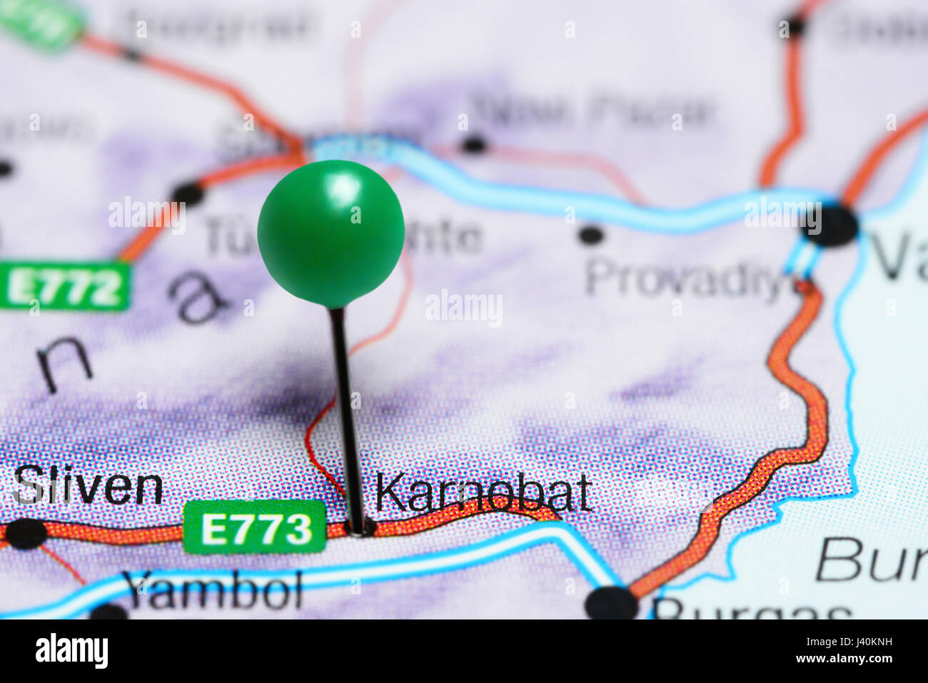 Karnobat pinned on a map of Bulgaria Stock Photo - Alamy