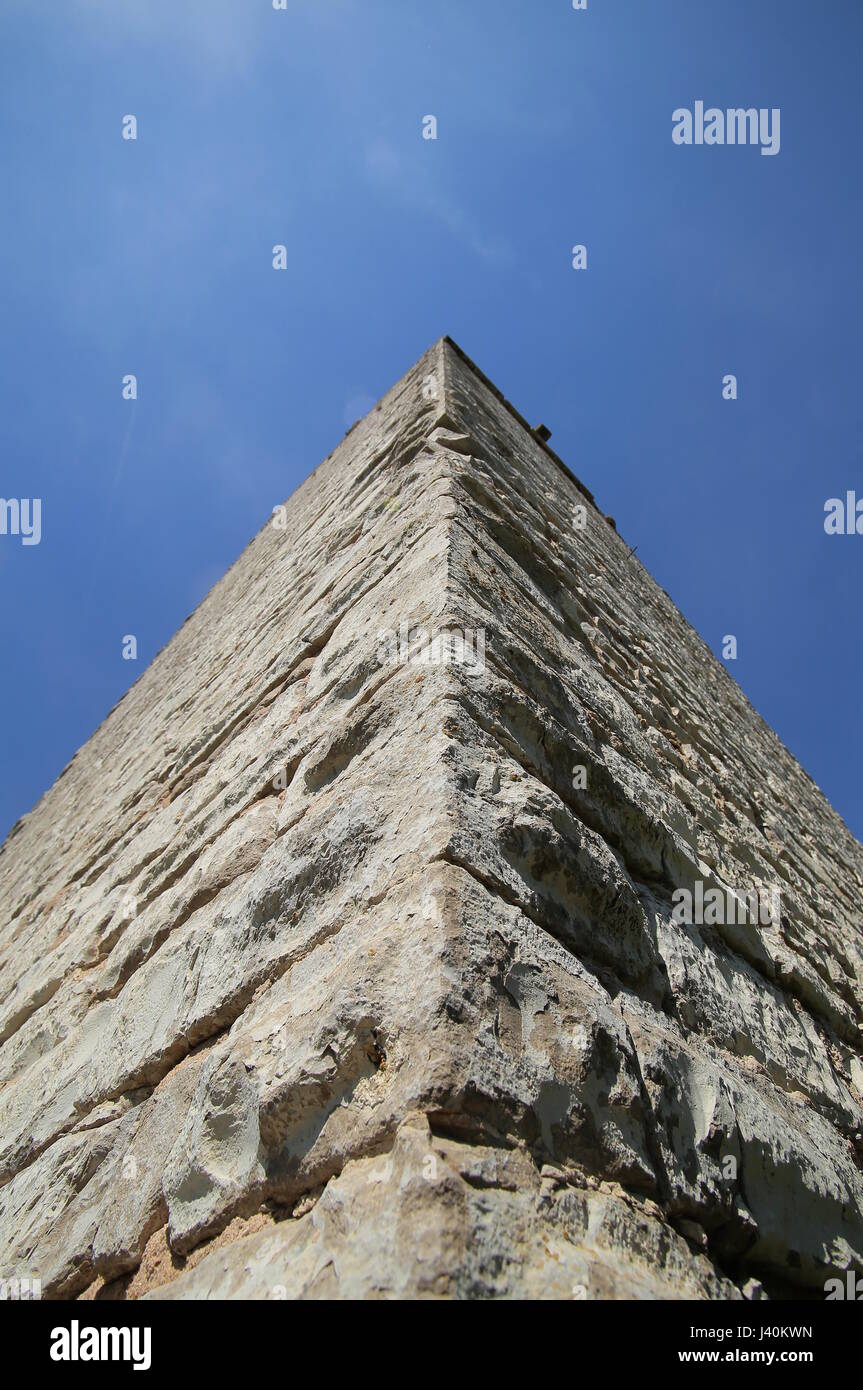 Unusual wide angle upward view of a castle keep Stock Photo - Alamy