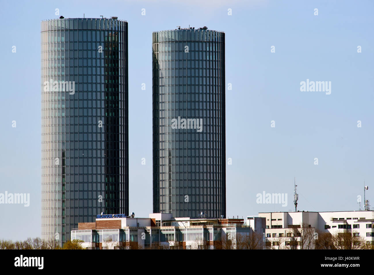 Riga, Latvia - May 04, 2017: Modern glass skyscrapers. Two round ...
