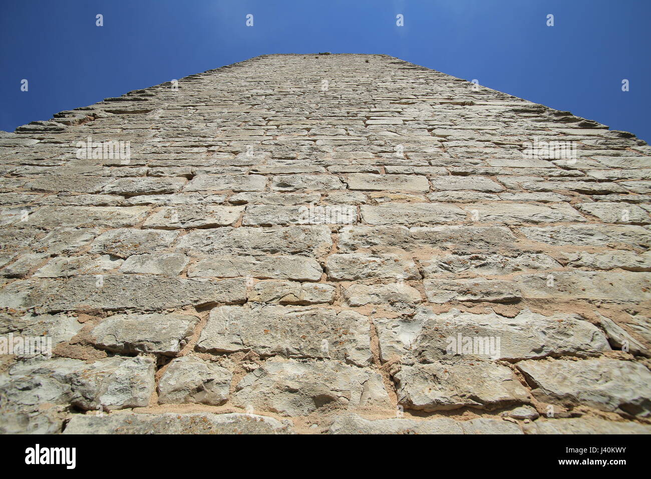 Unusual wide angle upward view of a castle keep Stock Photo - Alamy