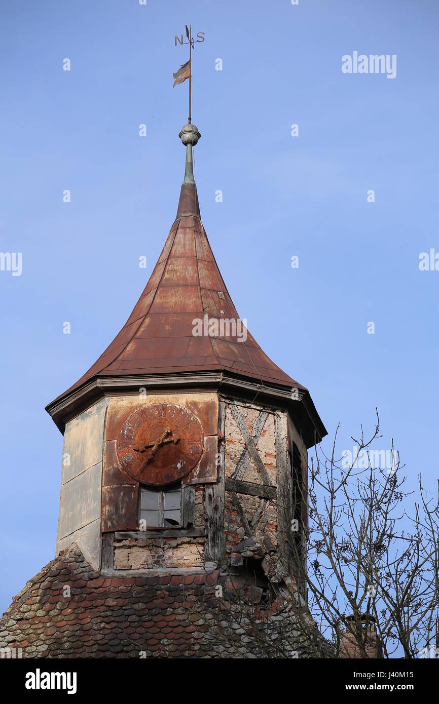 Top of a desolate tower with clock Stock Photo - Alamy