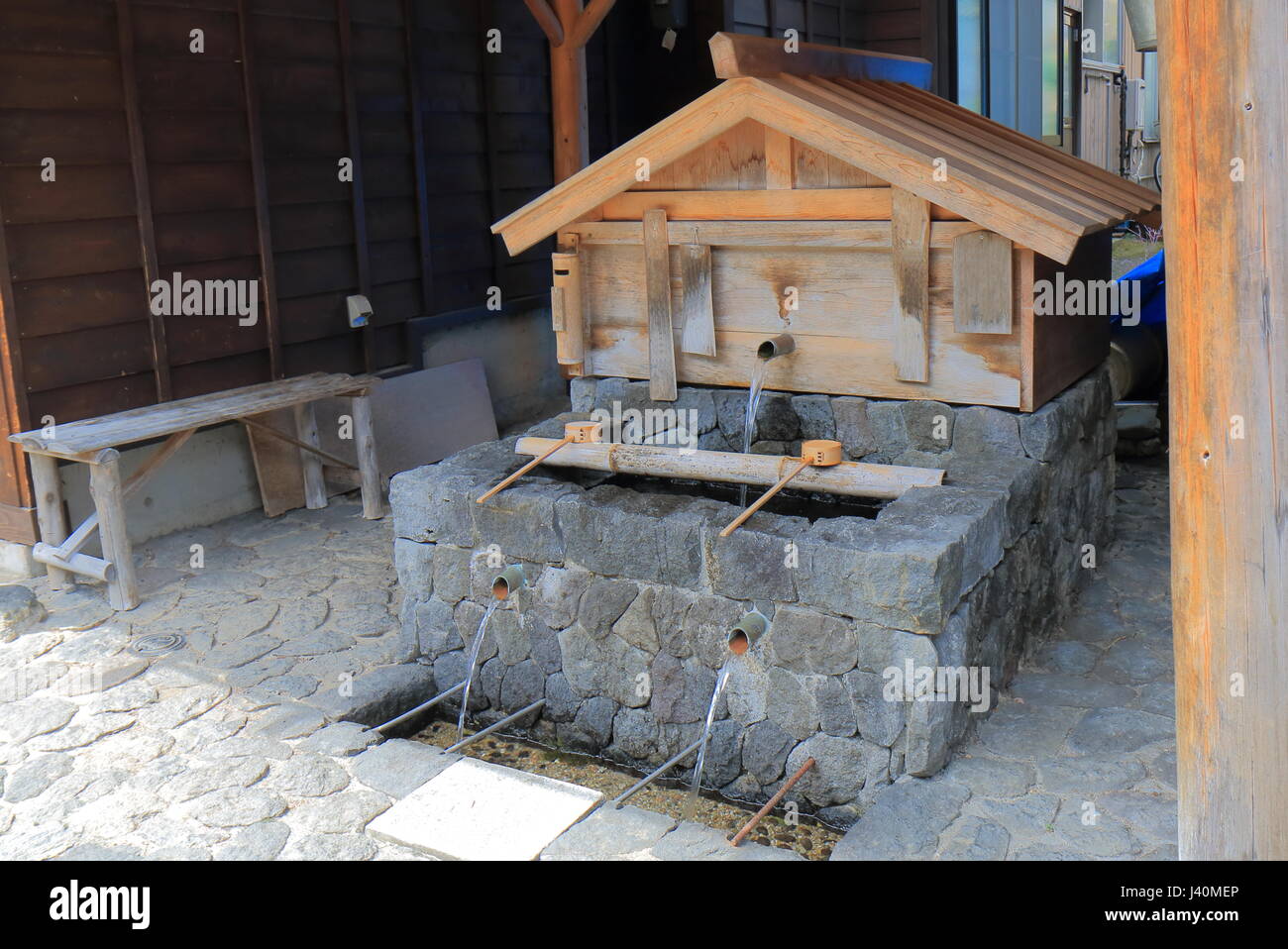 Well for drinking water on Naraijyuku historical house street in Kiso ...