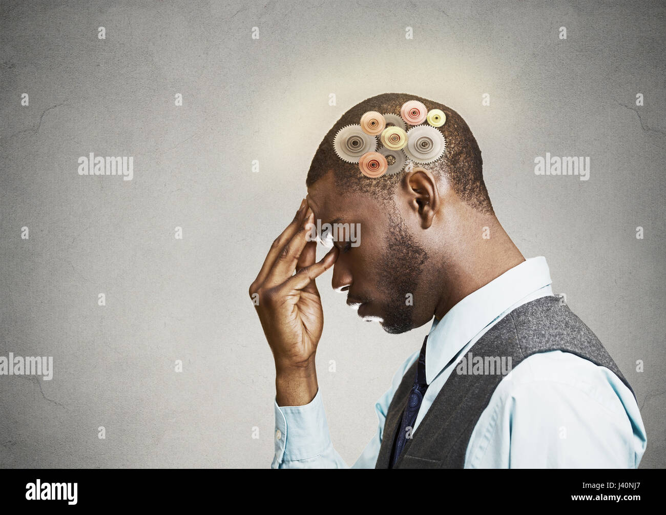 Closeup side view profile headshot thoughtful man, young guy thinking ...