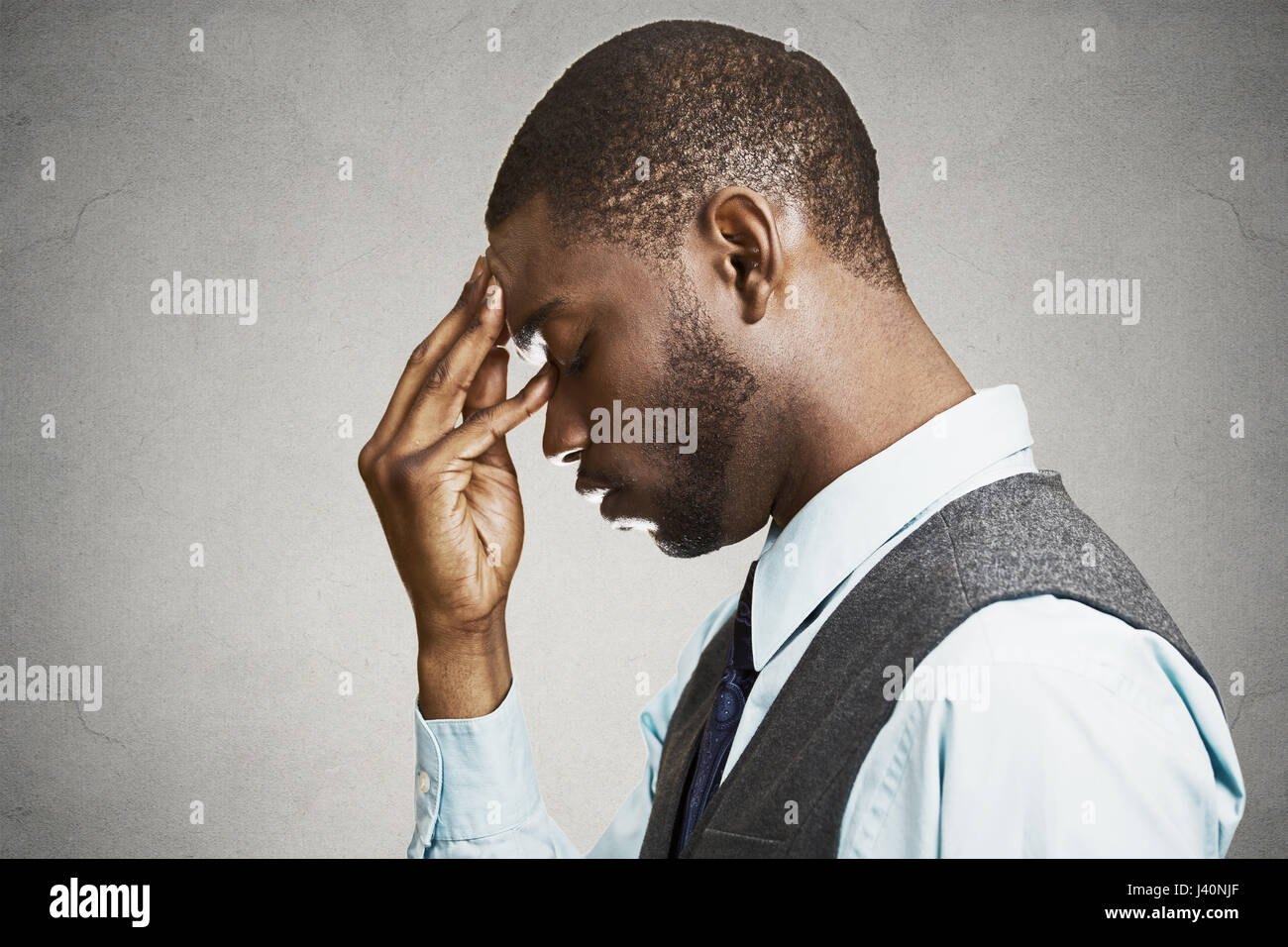 Closeup side profile portrait, headshot sad depressed, alone ...