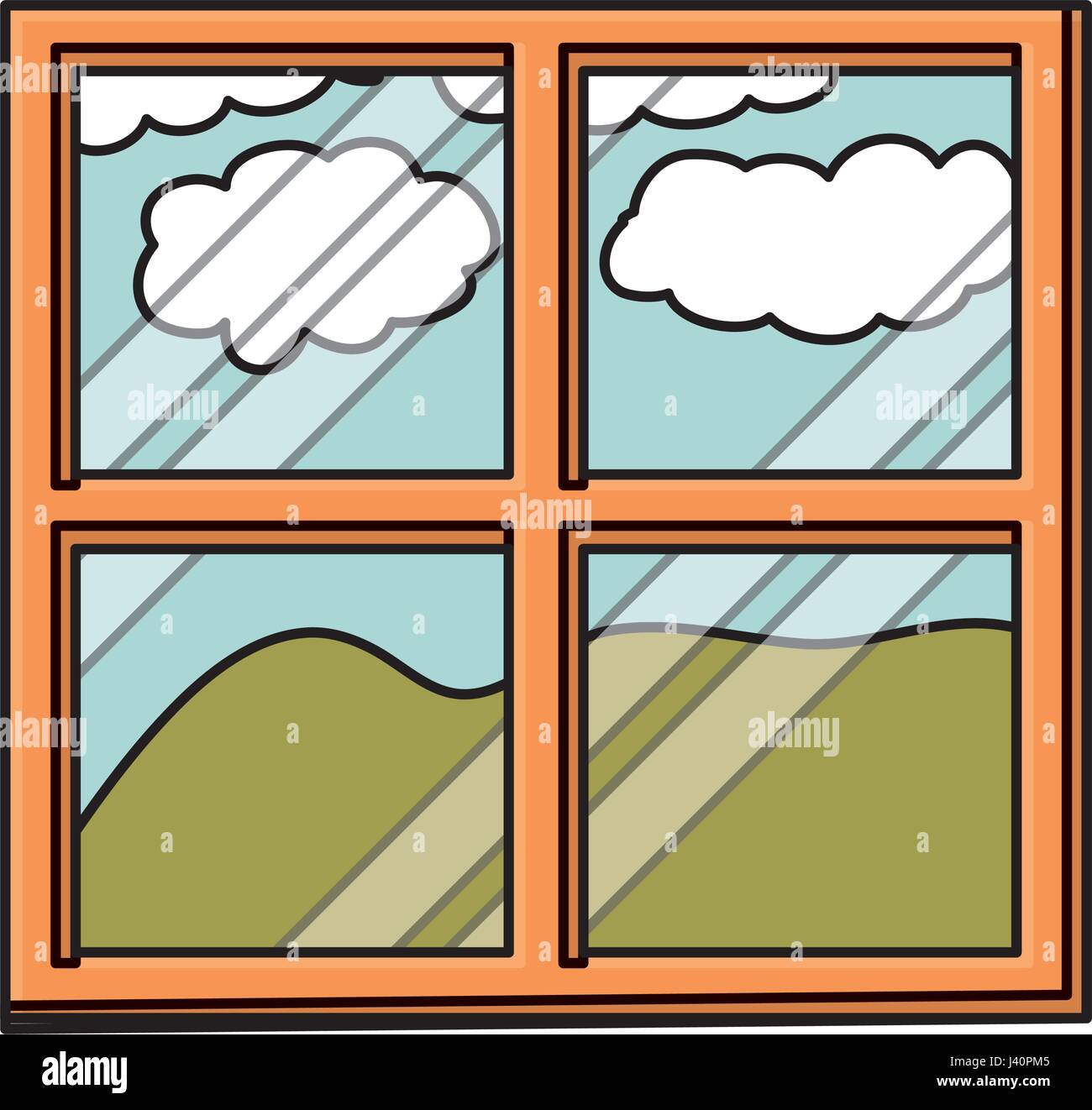 color background of landscape of mountains behind the window with thick ...