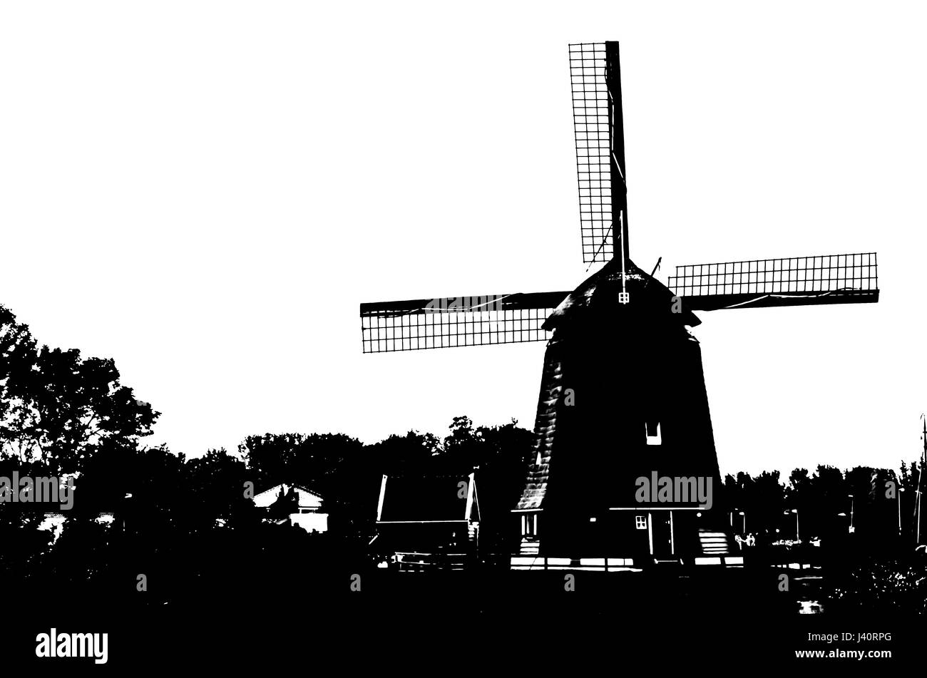 Dutch Windmill Silhouette