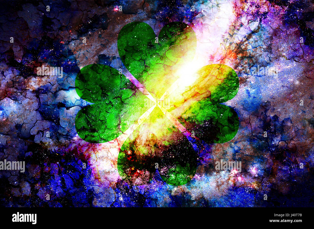 four-leaf clover from heart and color cosmic abstract background and ...