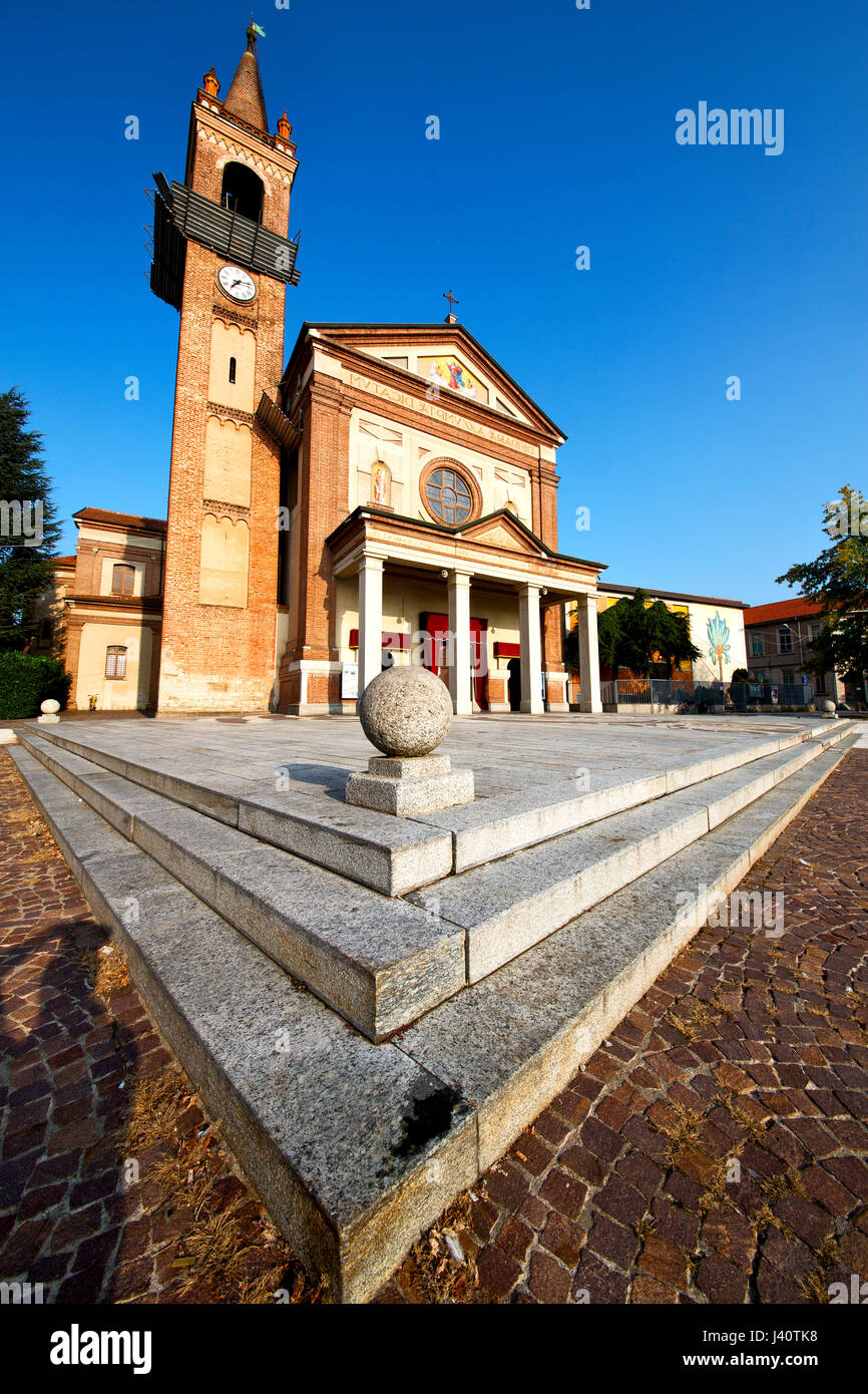 in the parabiago old church closed brick tower sidewalk italy lombardy ...