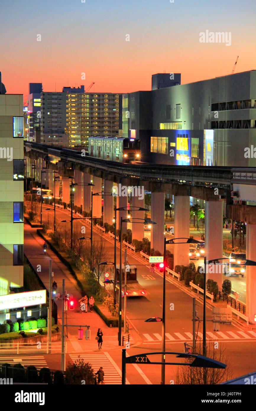 Tama Monorail at Night in Tachikawa city Tokyo Japan Stock Photo - Alamy