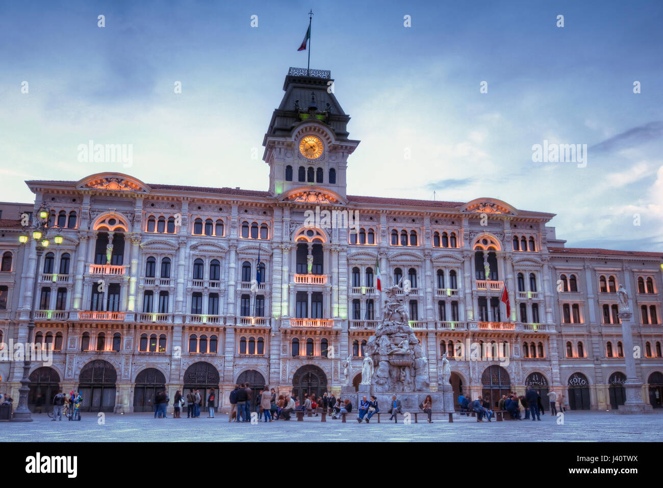 Trieste. City Hall building in the twilight Stock Photo - Alamy