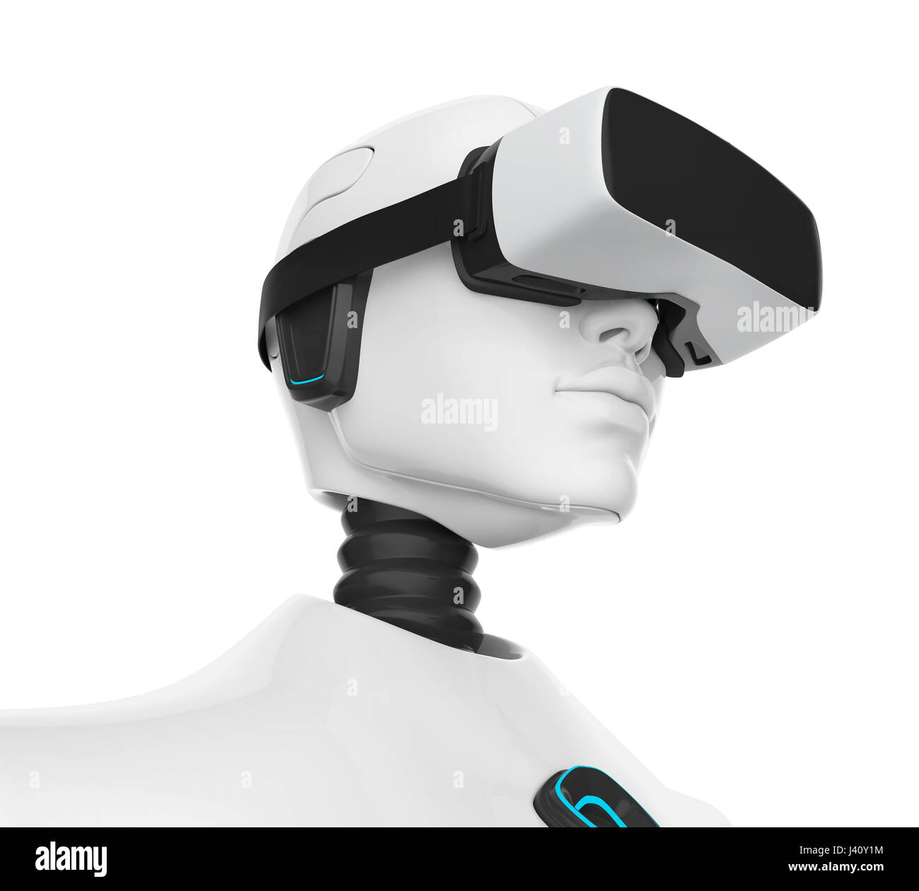 White Robot with Virtual Reality Headset Stock Photo - Alamy