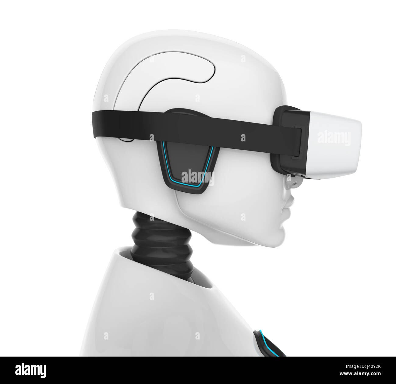 White Robot with Virtual Reality Headset Stock Photo - Alamy