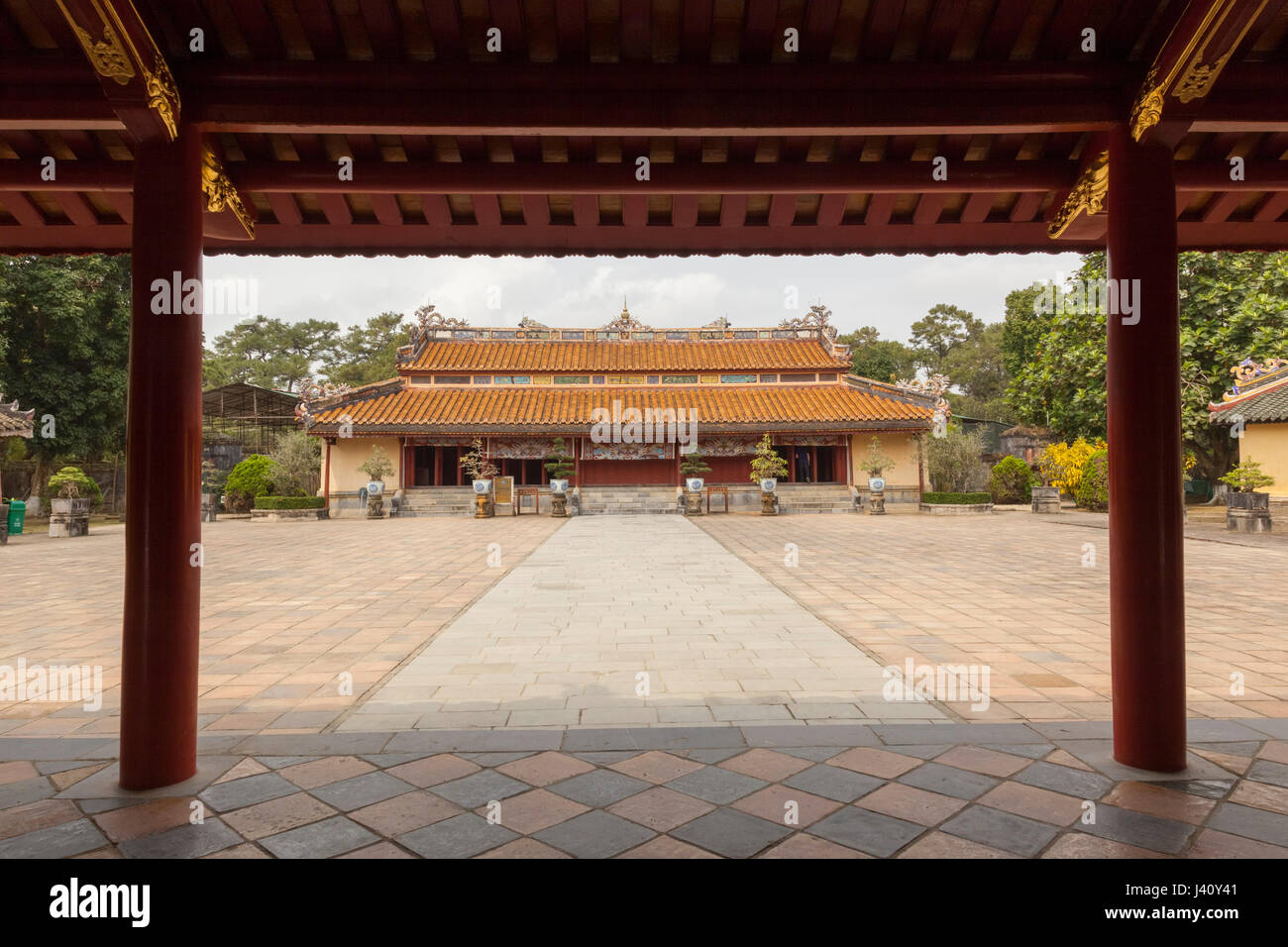 The Ming Mang Tomb complex of gates, buildings and statues near Hue ...