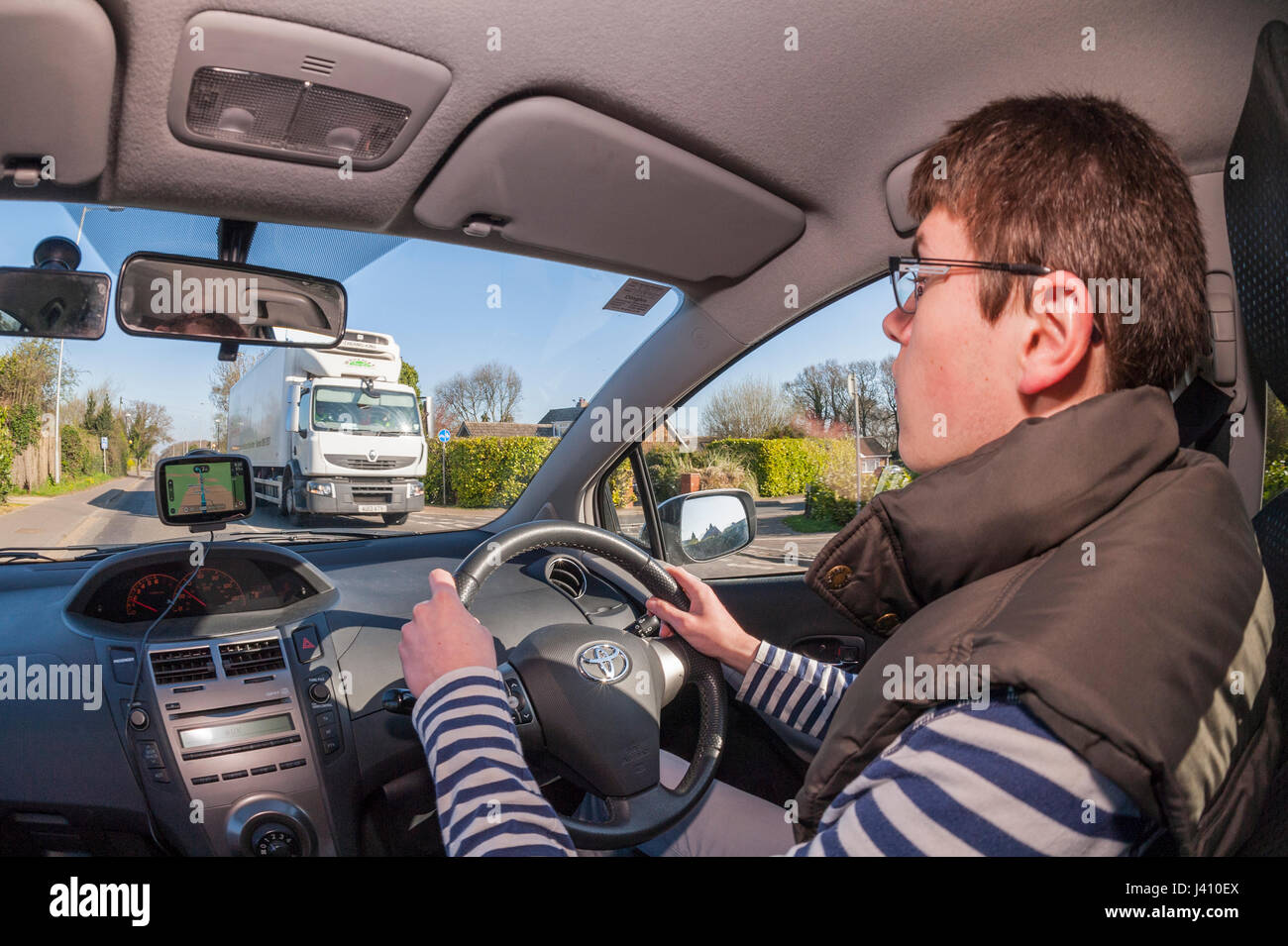 A Model Released 17 year old boy learning to drive in the Uk Stock ...