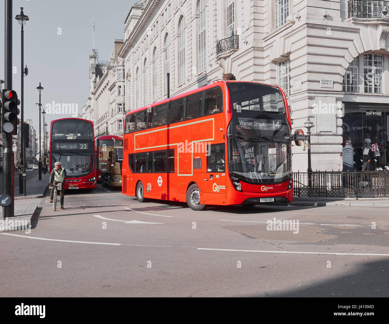 Red double decker buses, Piccadilly, London, England Stock Photo - Alamy