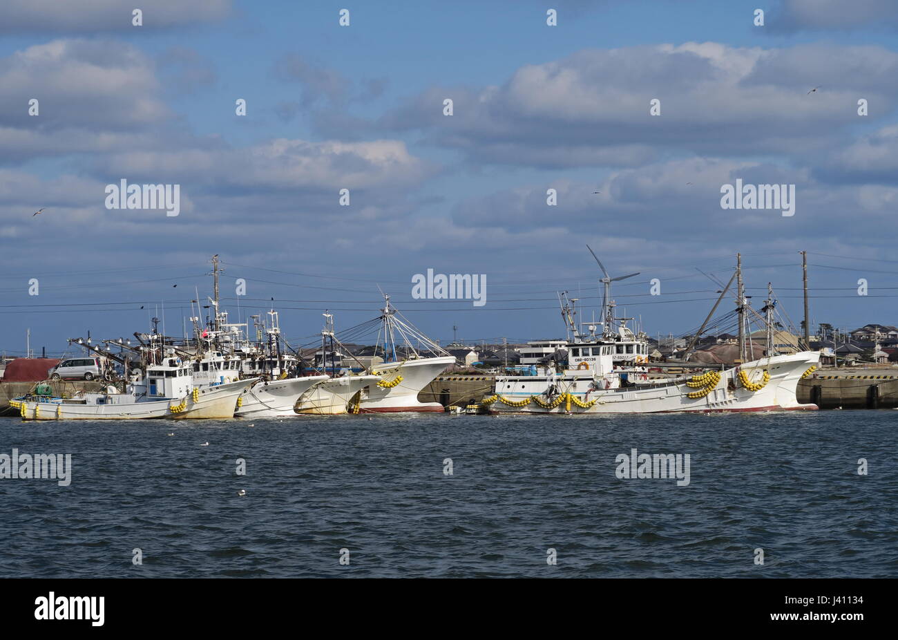 fishing boats moored in harbour Choshi, Chiba Prefecture, Japan ...