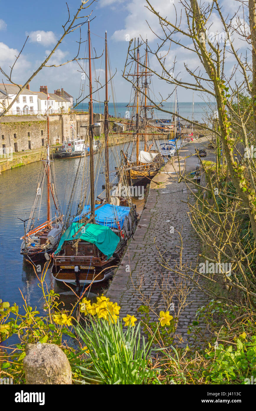 The tall ship 'Phoenix' berthed in Charlestown harbour, Cornwall ...