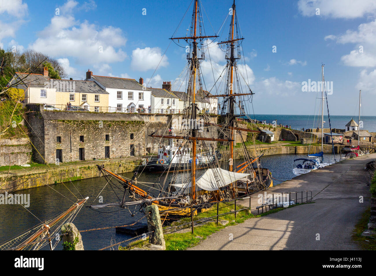 The tall ship 'Phoenix' berthed in Charlestown harbour, Cornwall ...