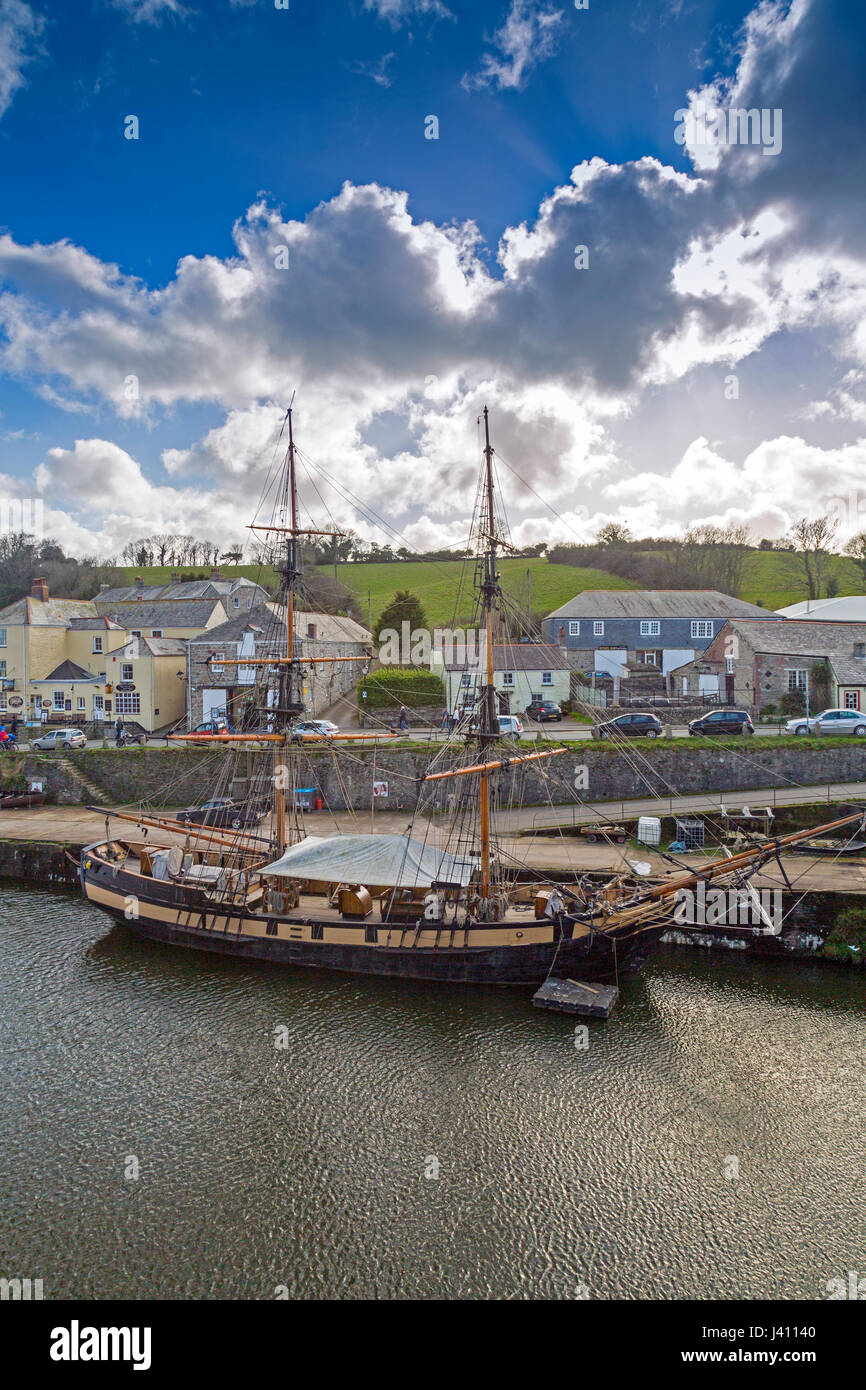 The tall ship 'Phoenix' berthed in Charlestown harbour, Cornwall ...