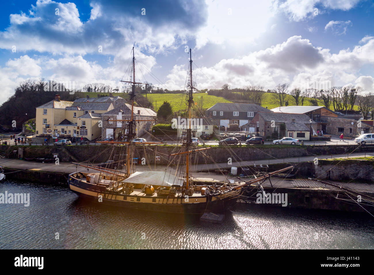 The tall ship 'Phoenix' berthed in Charlestown harbour, Cornwall ...