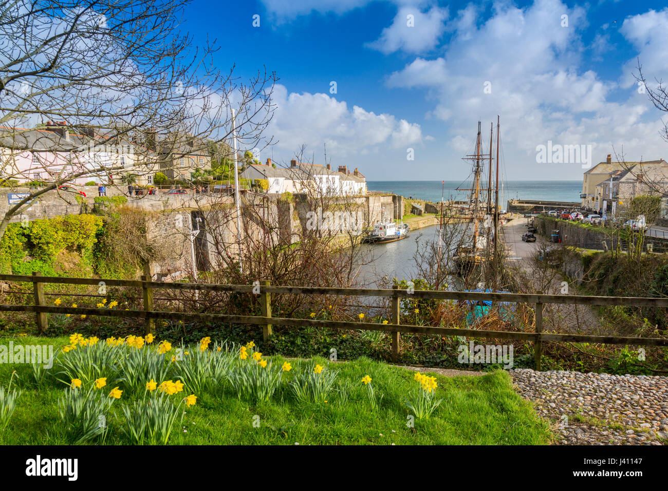 The tall ship 'Phoenix' berthed in Charlestown harbour, Cornwall ...