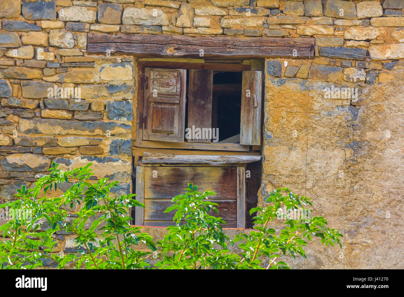 Windows in old stone house Stock Photo - Alamy