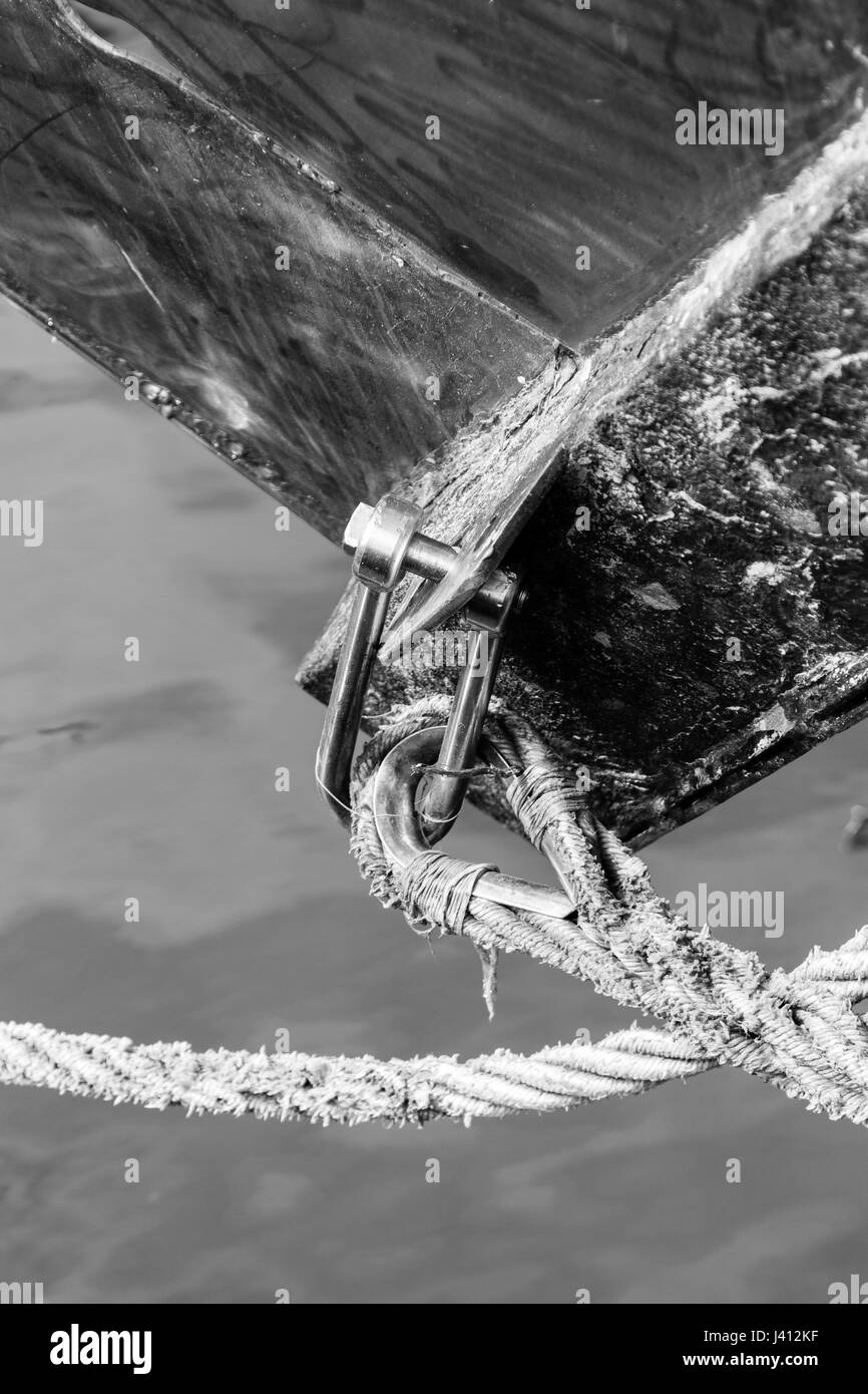 Fishing boats moored old Black and White Stock Photos & Images - Alamy