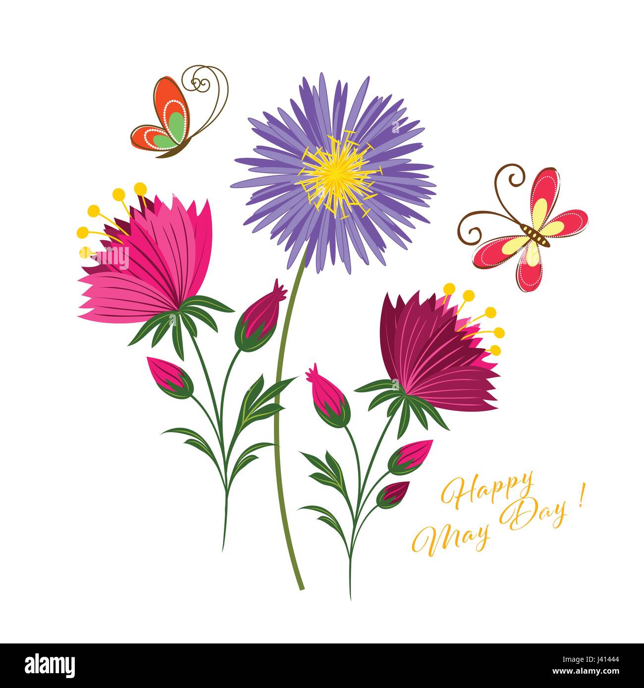 May Day Colorful Flower and Butterfly Background Stock Vector Image ...