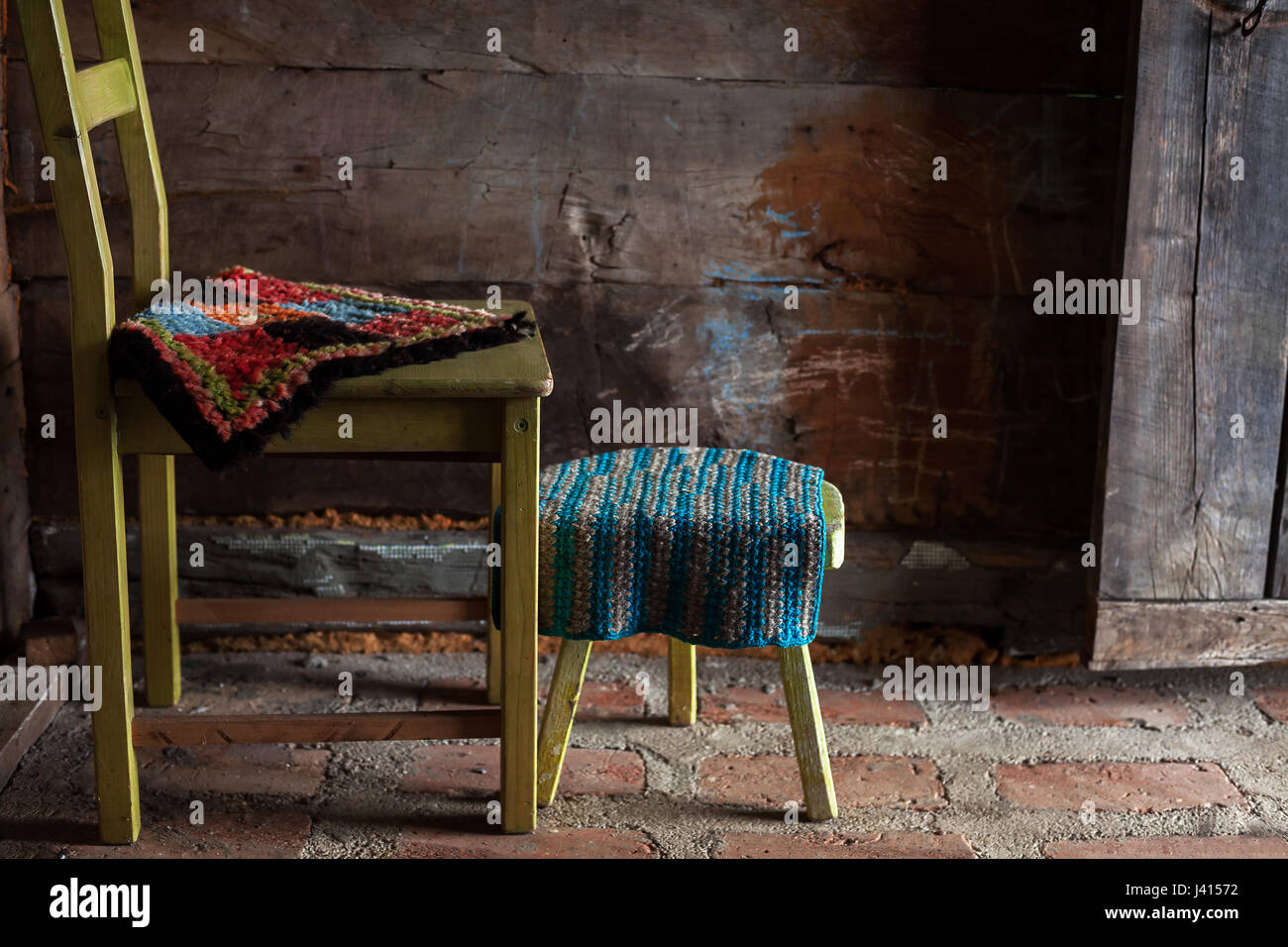 Interior of an old retro house, view on two wooden chairs Stock Photo ...